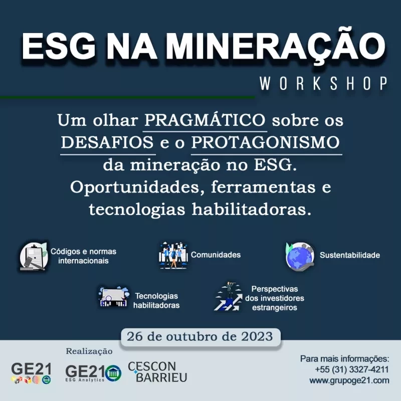 EVENTOS | GE21 promove ESG na Mineração em outubro | Brasil Mineral